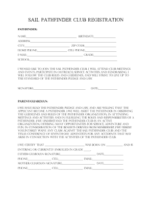 Fillable Online SAIL Pathfinder Club Registration - What39s New Fax ...