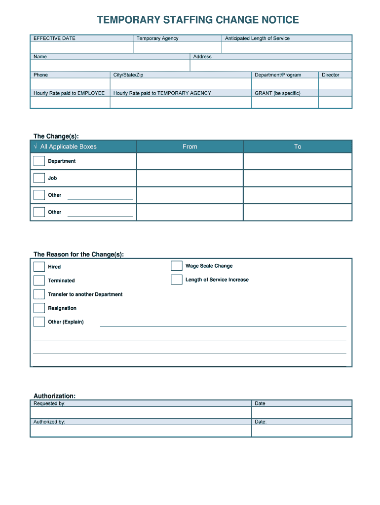 Fillable Online Temporary staffing change notice - MOVHD EMPLOYEE ...