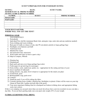 Fillable Online jpltroop509 Outing Checklist Scouts checklist to ...