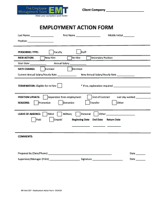 Fillable Online EMPLOYMENT ACTION FORM - Employee Management Team Fax ...
