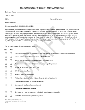 Fillable Online PROCUREMENT FILE CHECKLIST - CONTRACT RENEWAL Fax Email ...