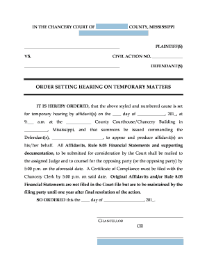 Fillable Online Order Setting Hearing on Temporary Matters by ...