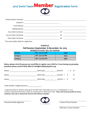 Fillable Online tiburonpc 2015 Swim Team Registration Form - Tiburon ...