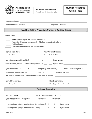 Fillable Online HR Action Form - Human Resources! Fax Email Print ...