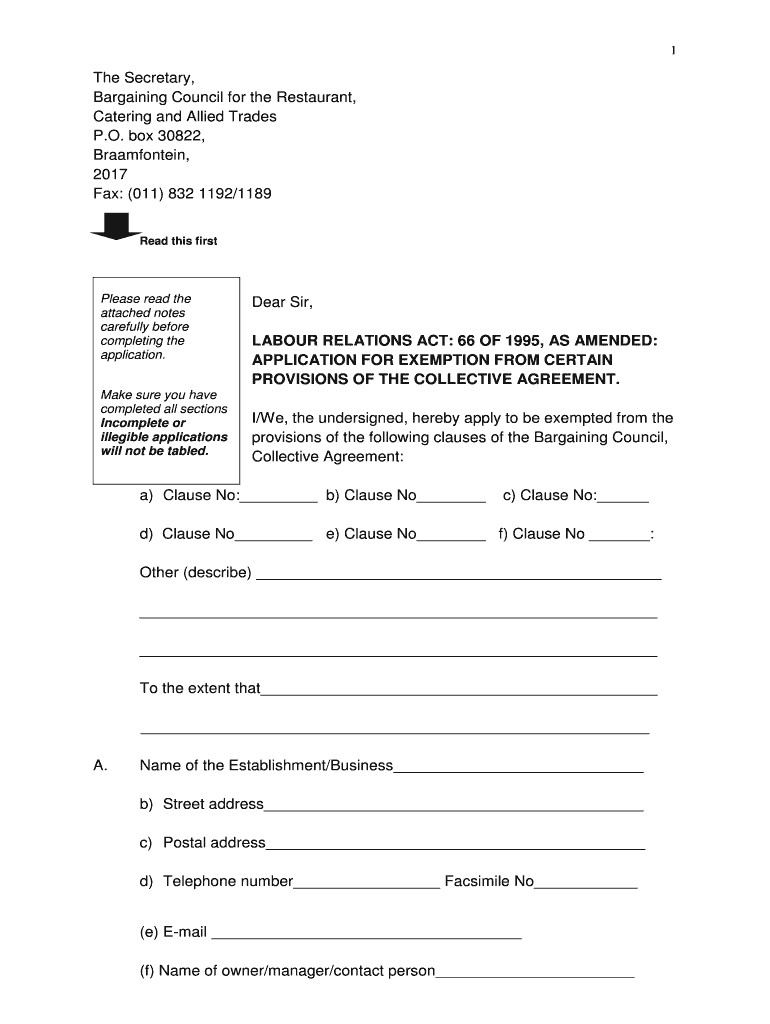 Fillable Online bcrc co The Secretary, Bargaining Council for the ...