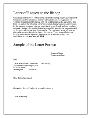 Fillable Online Letter of Request to the Bishop Fax Email Print - pdfFiller