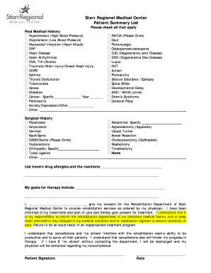Fillable Online Medical Summary Form - Starr Regional Medical Center ...