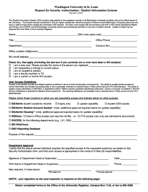 Fillable Online registrar wustl SIS Access Request Form - Office of the University Registrar ...