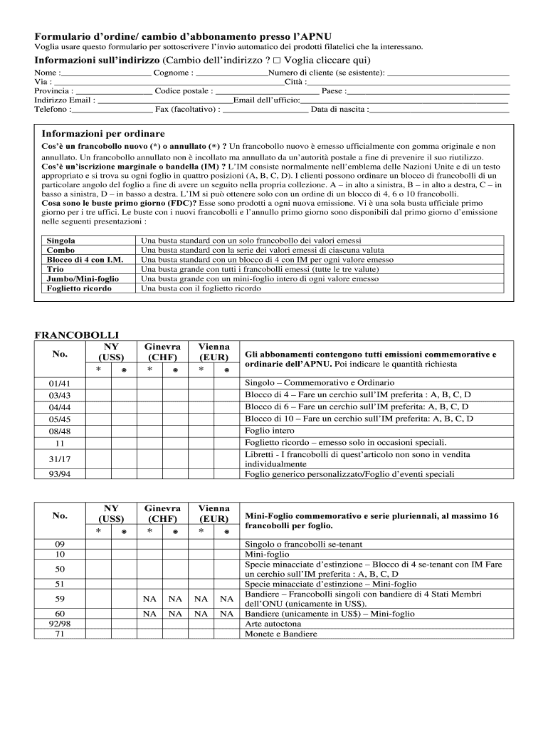 Compilabile Online unstamps Standing Order Form - Italian STO Form ...