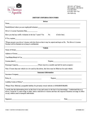 Fillable Online sta-mpls DRIVER S INFORMATION FORM Driver - bstab ...