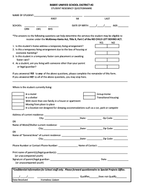 Fillable Online busd k12 az Homeless Qualifying Student Worksheet - Bisbee Unified School ...