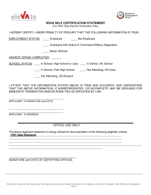 Fillable Online region2000works WIOA SELF CERTIFICATION STATEMENT ...