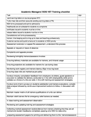 Fillable Online Academic ManagersDOS VET Training checklist ...