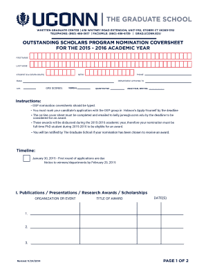 Fillable Online grad uconn OUTSTANDING SCHOLARS PROGRAM NOMINATION COVERSHEET Fax Email Print ...