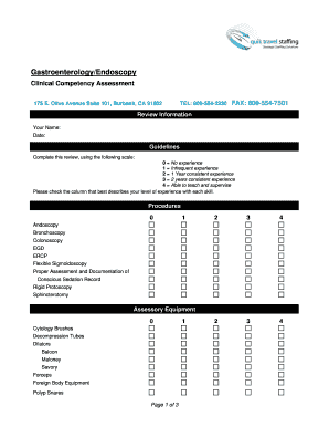 Fillable Online GastroenterologyEndoscopy Clinical Competency Assessment 175 E Fax Email Print ...