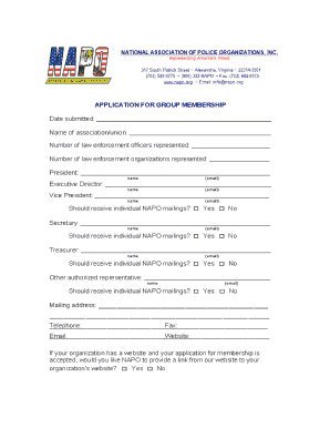 Fillable Online napo APPLICATION FOR GROUP MEMBERSHIP (continued ...