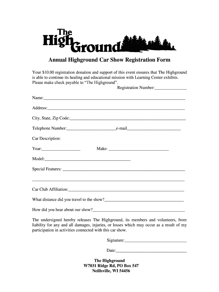 Fillable Online thehighground Annual Highground Car Show Registration ...