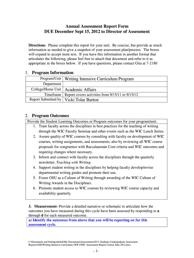 Fillable Online oregonstate Departmental Assessment Report Fax Email Print - pdfFiller