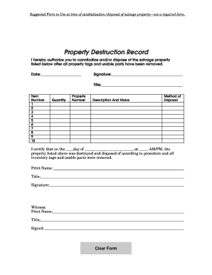 Fillable Online Property Destruction Record Form - Texas Fax Email ...