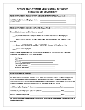 Fillable Online web co iredell nc SPOUSE EMPLOYMENT VERIFICATION AFFIDAVIT - web co iredell nc ...