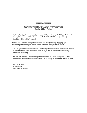 Fillable Online OFFICIAL NOTICE NOTICE OF ASPHALT PAVING CONTRACTORS ...