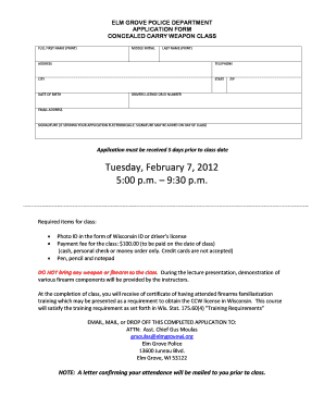 Fillable Online APPLICATION FORM CCW Training February 7 2012 Fax Email ...
