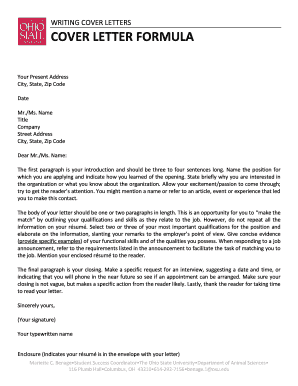 Fillable Online WRITING COVER LETTERS COVER LETTER FORMULA ...