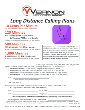 Fillable Online Long Distance Calling Plans - the Vernon Communications ...