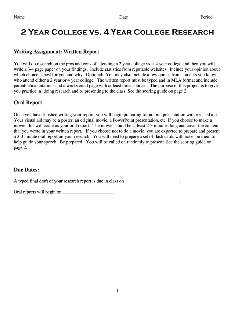 Fillable Online 2 Year College vs 4 Year College Research Fax Email ...