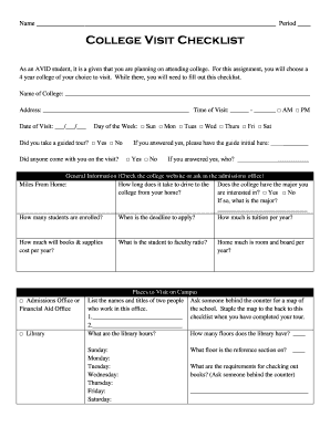 Fillable Online College Visit Checklist - Nuview Bridge Early College ...