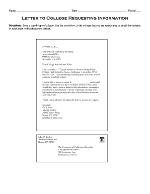 Fillable Online Name Date Period Letter to College Requesting ...