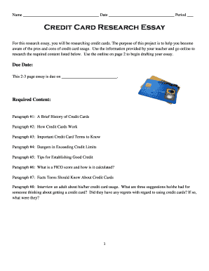 Fillable Online Credit Card Research Essay - Nuview Bridge Early ...