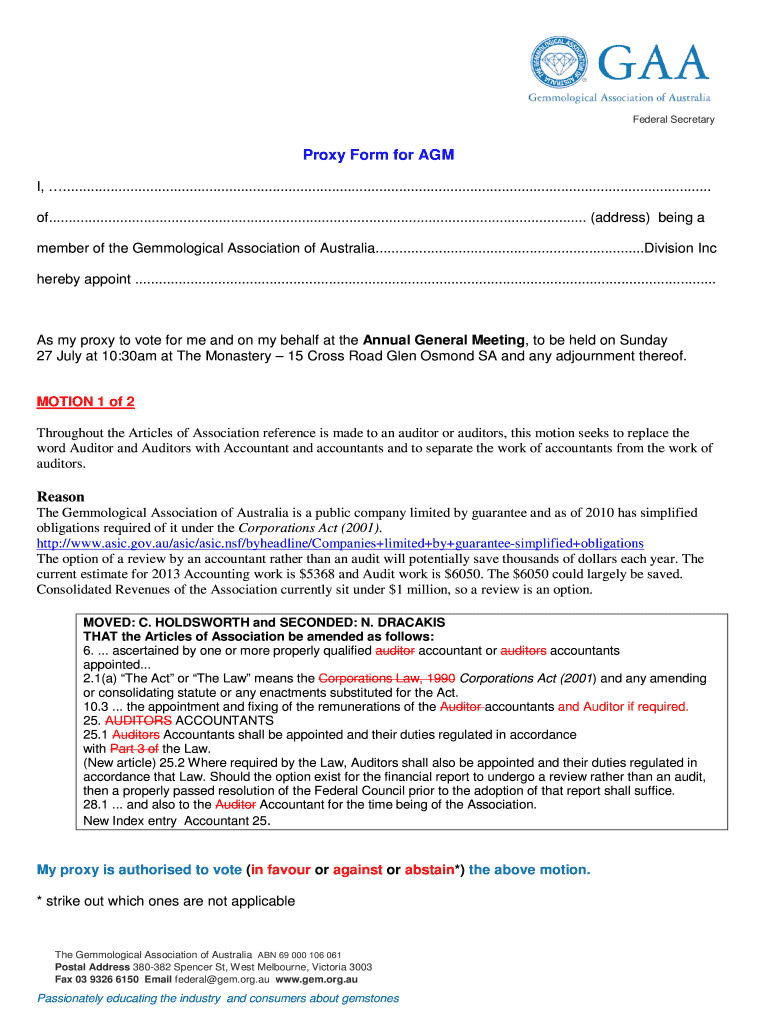 Fillable Online gem org Proxy Form - AGM 2014 Fax Email Print - pdfFiller