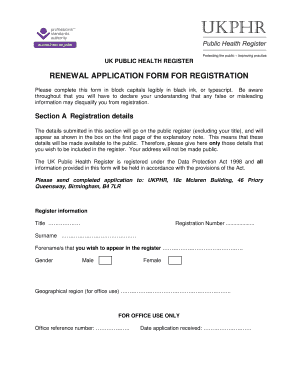 Fillable Online ukphr RENEWAL APPLICATION FORM FOR REGISTRATION - ukphr ...