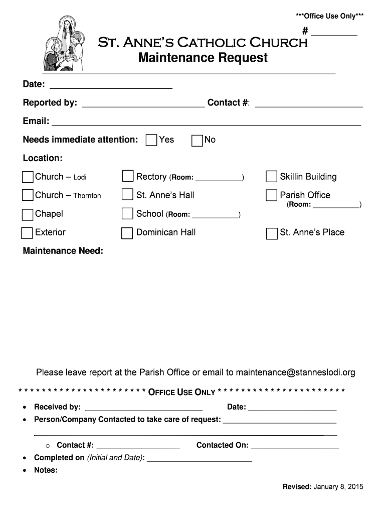 Fillable Online stanneslodi Annes Catholic Church Maintenance Request ...
