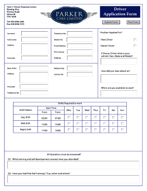 Fillable Online parkercarservice co BDriver Applicationb Form - Parker ...