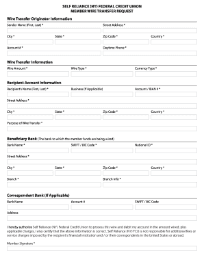 Fillable Online selfrelianceny Member Wire Transfer Request - Self ...