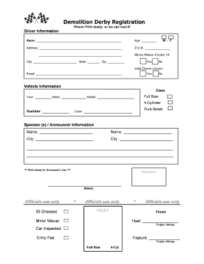 Fillable Online Demolition Derby Registration - Phelps County Fair Fax ...