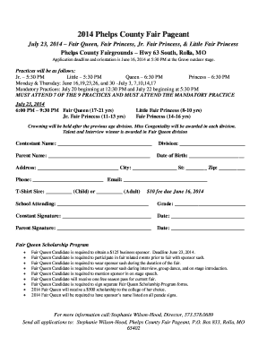 Fillable Online 2014 Phelps County Fair Pageant GUIDELINES Fax Email ...
