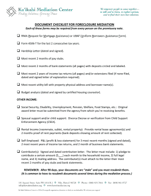 Fillable Online DOCUMENT CHECKLIST FOR FORECLOSURE MEDIATION Fax Email ...