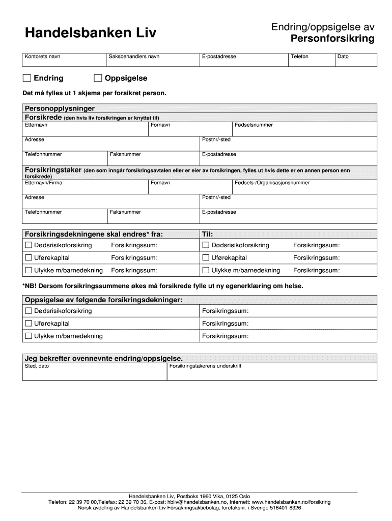 Fillable Online Endringoppsigelse av Fax Email Print - pdfFiller