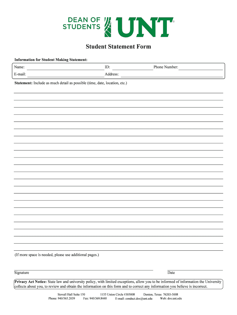 Fillable Online Student Statement Form - Dean of Students Fax Email ...