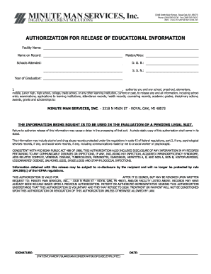Fillable Online AUTHORIZATION FOR RELEASE OF EDUCATIONAL INFORMATION Fax Email Print - pdfFiller