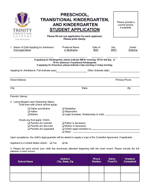 Fillable Online trinitylex Preschool, transitional kindergarten, and kindergarten student ...