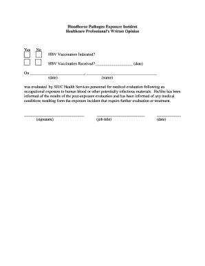 Fillable Online Bloodborne Pathogen Exposure Incident Healthcare ...