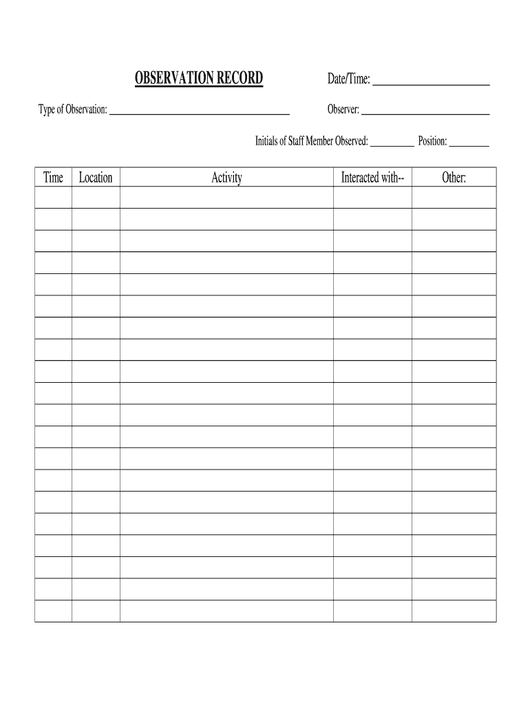 Fillable Online OBSERVATION RECORD DateTime Fax Email Print - pdfFiller