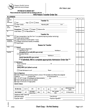 Fillable Online Chart Copy Do Not Destroy NHS Patient Transfer ...