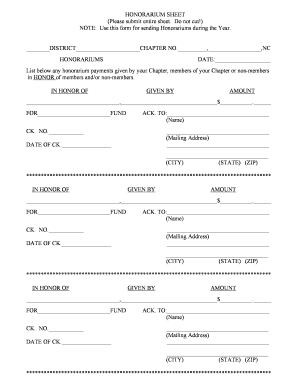 Fillable Online oes-nc HONORARIUM SHEET NOTE Use this form for sending ...
