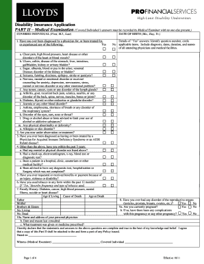 Fillable Online Disability Insurance Application PART II Medical ...