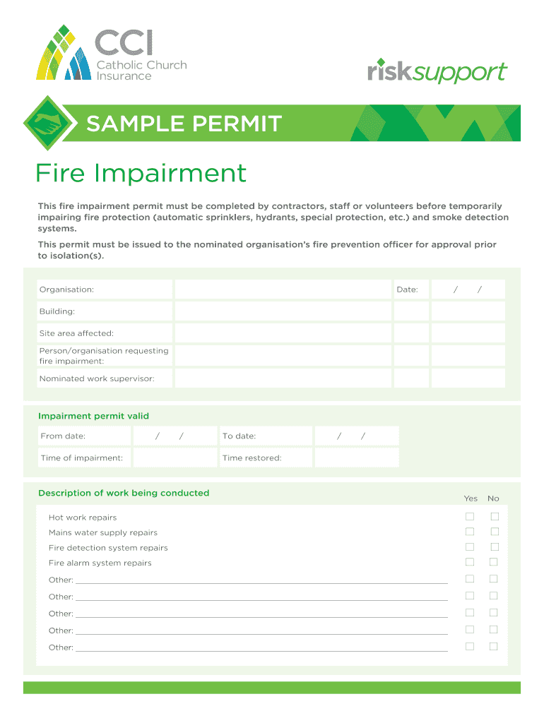 Fillable Online risksupport org Fire Impairment Permit ...